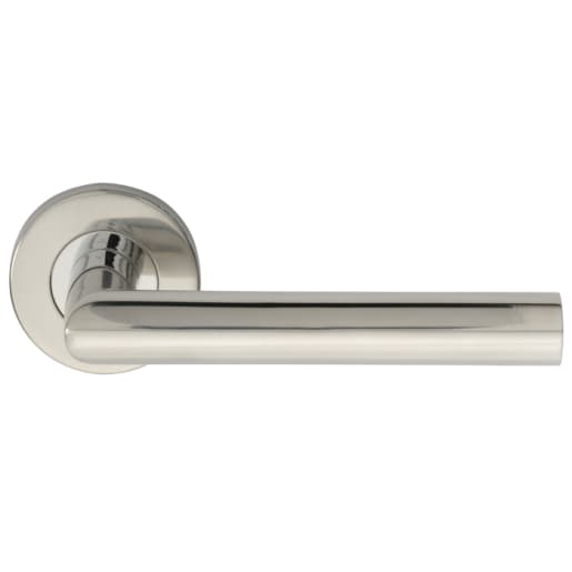 Eurospec Mitred Round Bar Lever on Sprung Rose Bright Stainless Steel Eurospec Mitred Round Bar Lever on Sprung Rose Bright Stainless Steel